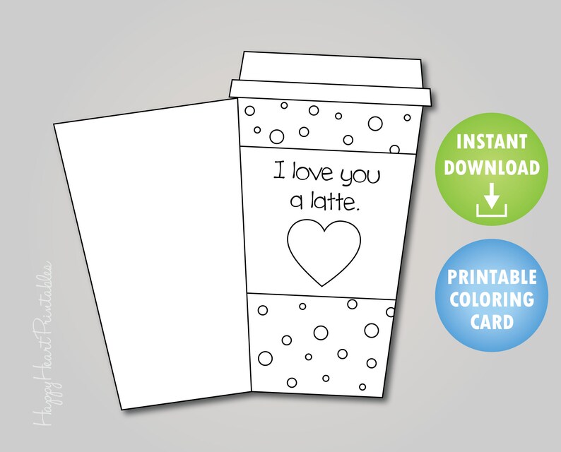 Latte Printable Coloring Card | Etsy