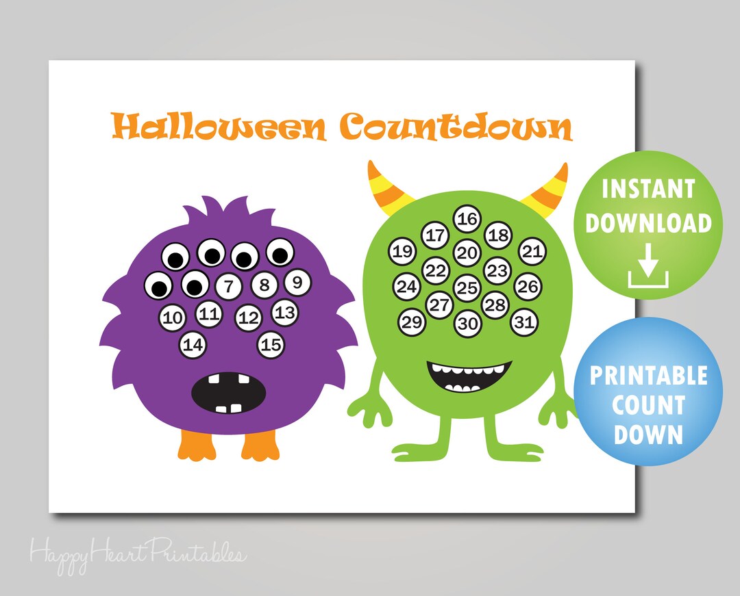 Printable Halloween Countdown With Monsters - Etsy
