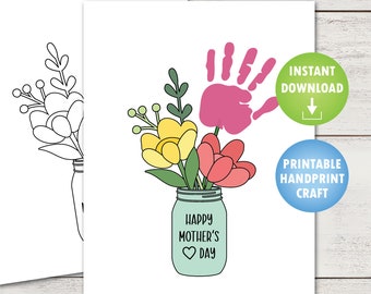 Mother's Day Handprint Art, Handprint Flower, Bouquet Design for Mom ...