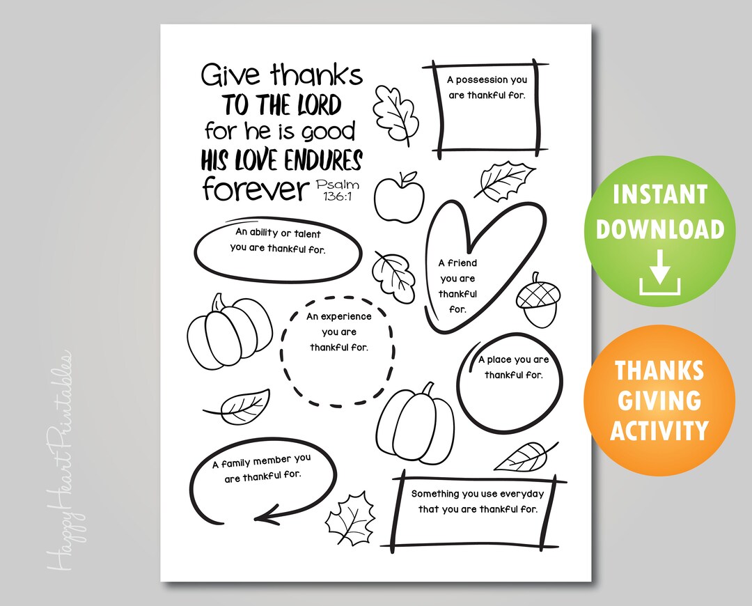 Thanksgiving Printable Activity - Psalm 136:1 - Etsy