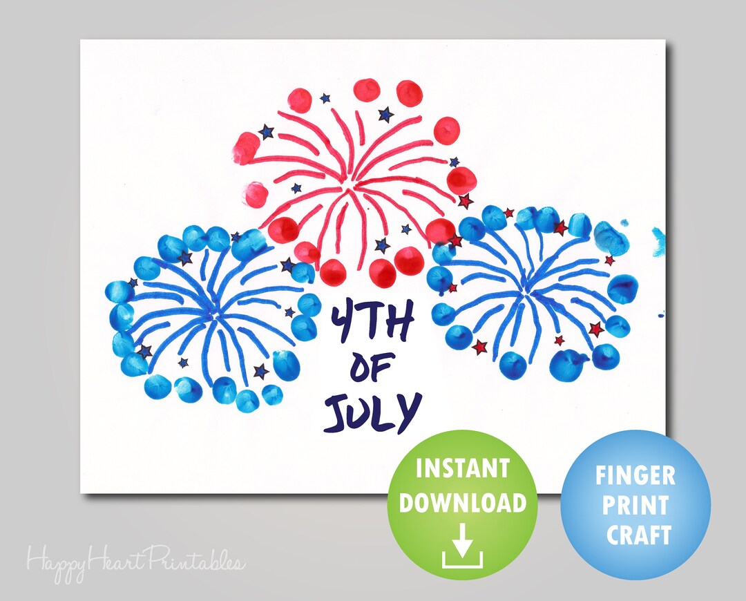 4th of July Fingerprint Art - Printable Firework Craft - Etsy