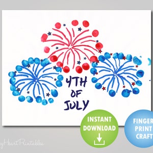 4th of July Fingerprint Art - Printable Firework Craft - Etsy