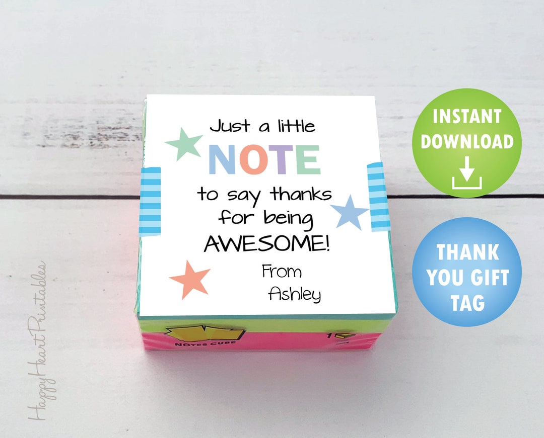 Thank You Gift Tag - Printable Sticky Note Tag - Etsy