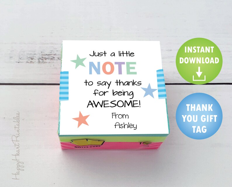 Thank You Gift Tag Printable Sticky Note Tag | Etsy