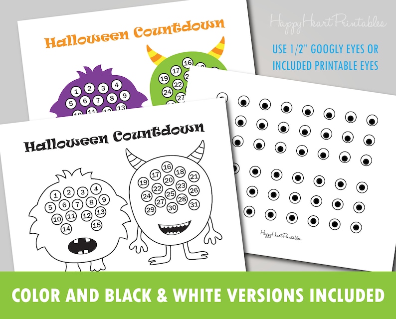 Printable Halloween Countdown With Monsters | Etsy