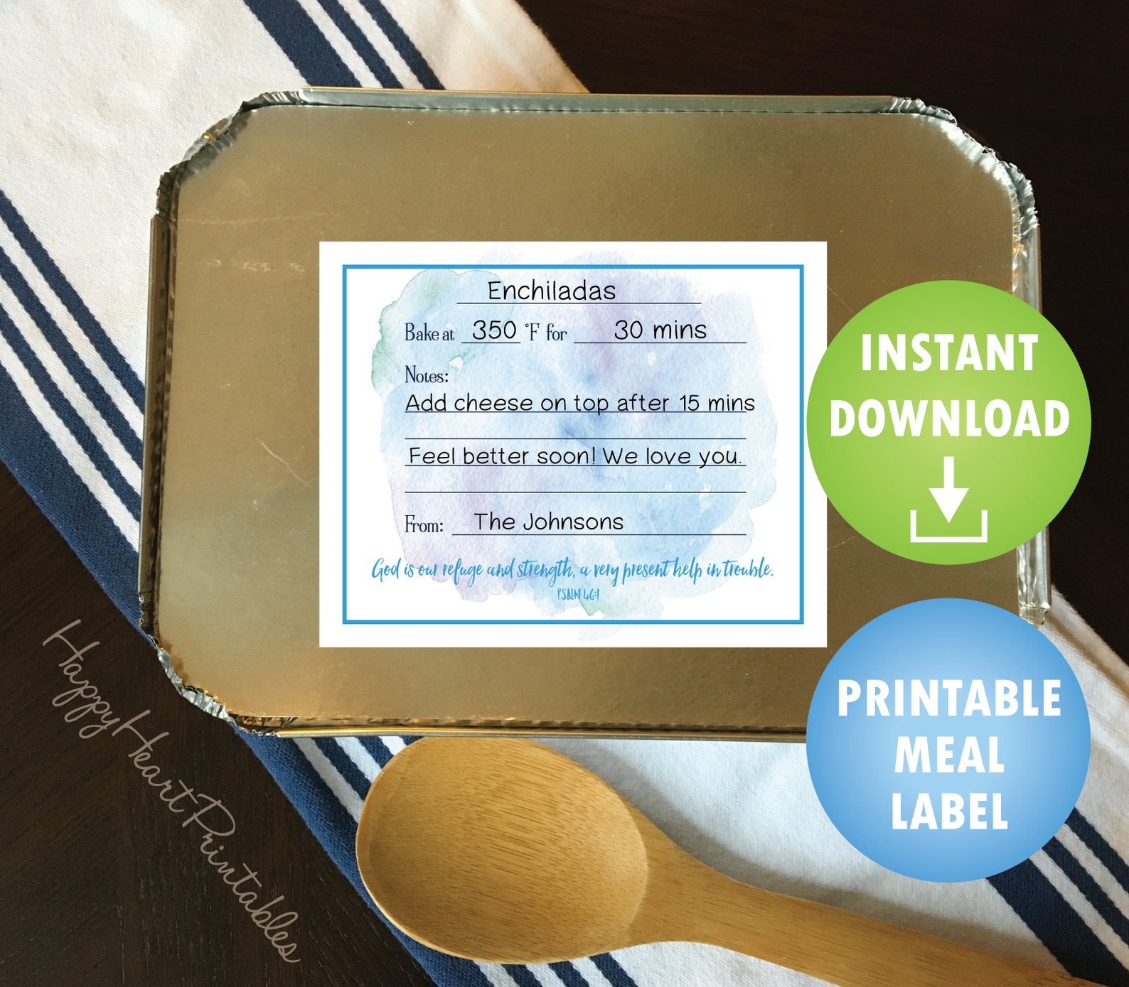 Printable Meal Label Watercolor - Meal Delivery Note - Meal Train ...