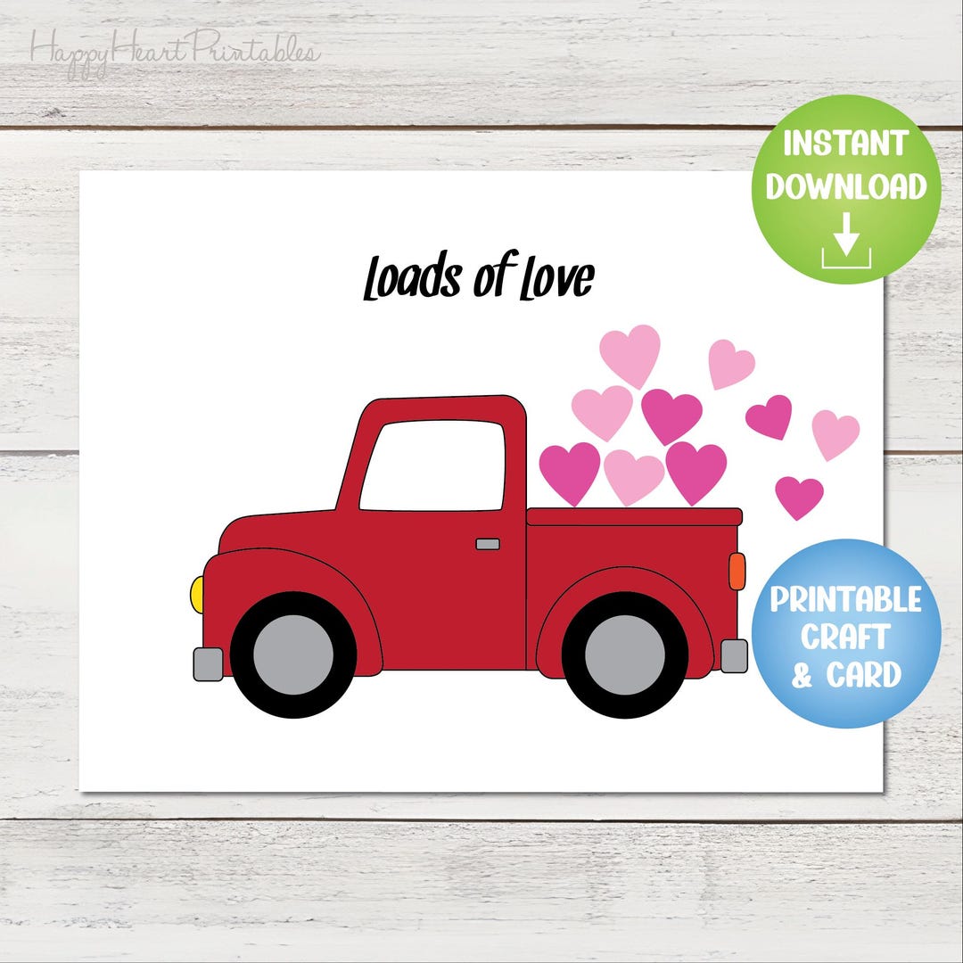 Truck Valentine's Day Card With Fingerprint Hearts - Etsy
