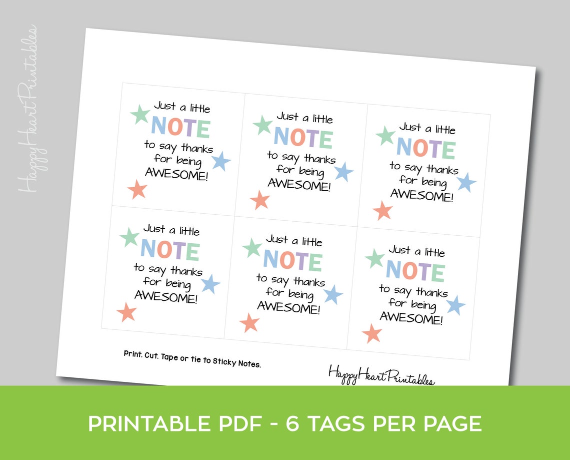 Thank You Gift Tag Printable Sticky Note Tag | Etsy