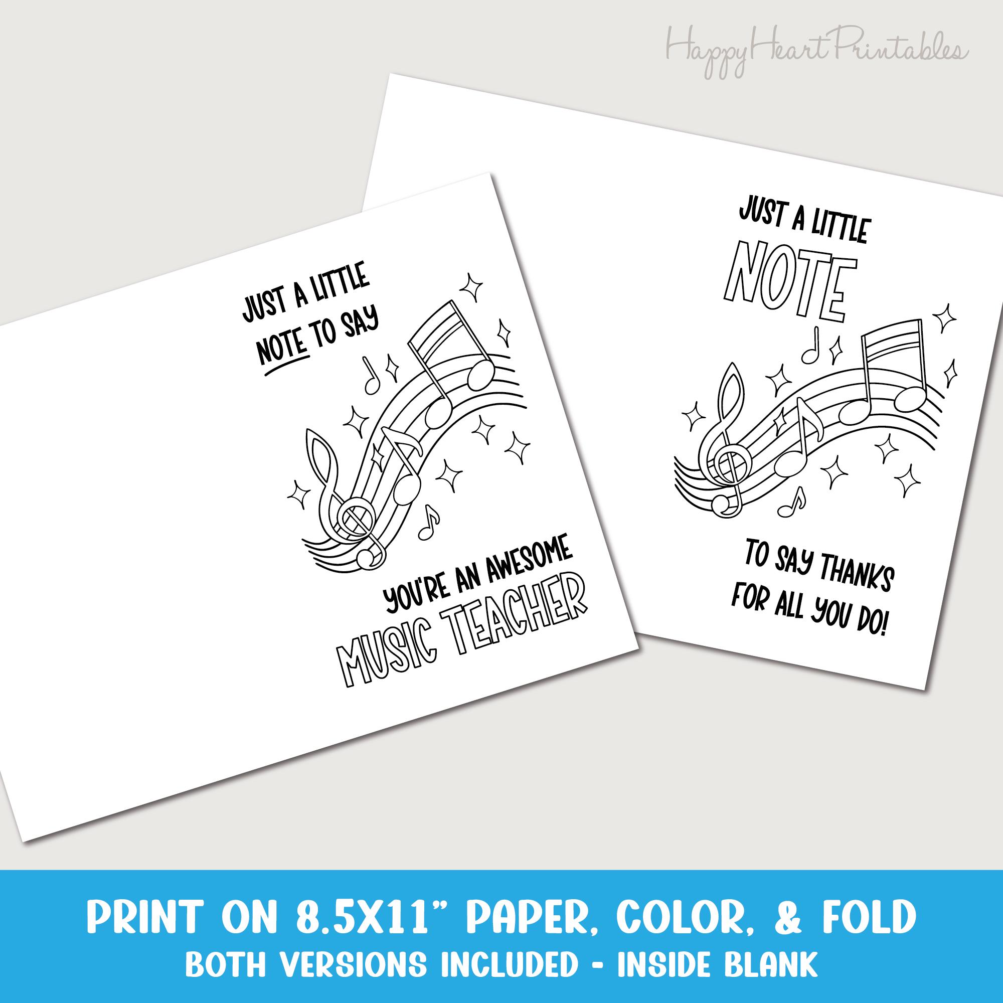 Music Teacher Appreciation Printable Card - Etsy