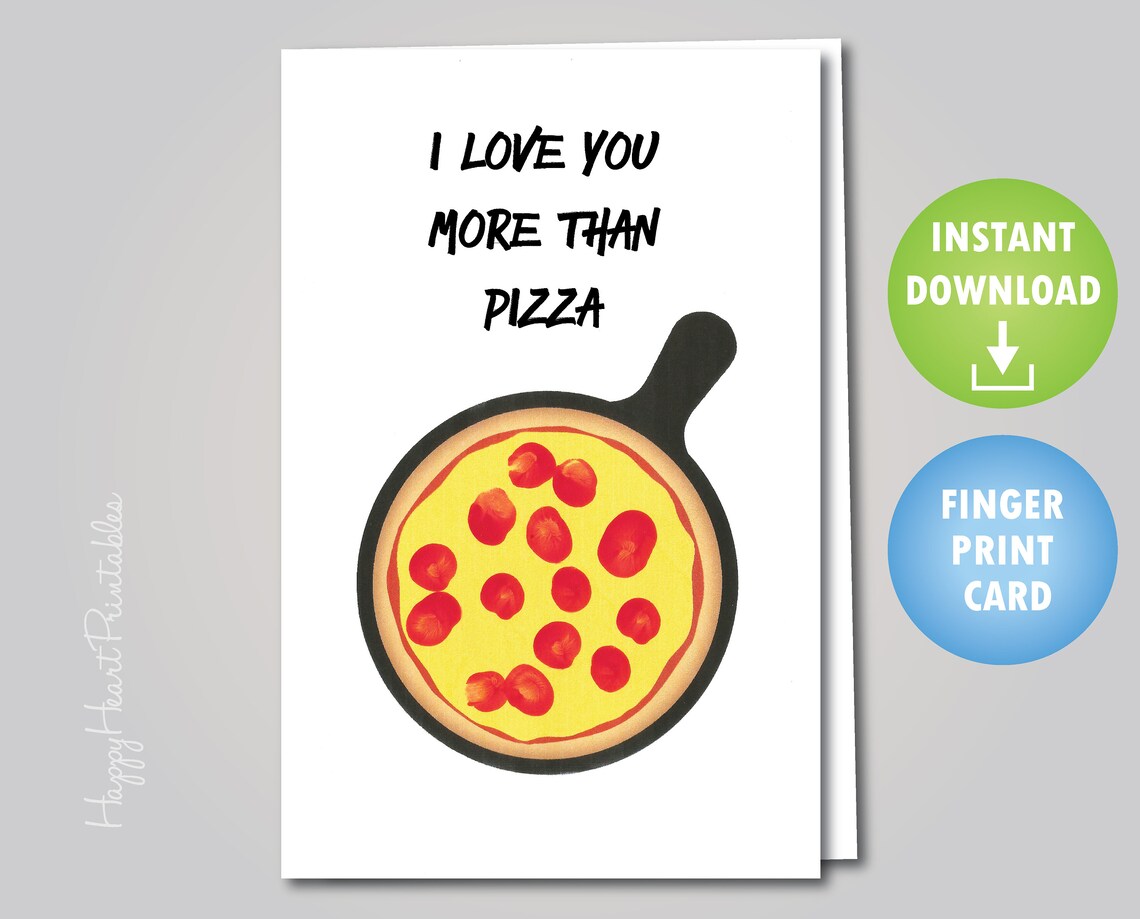 Pizza Fingerprint Card Printable Pizza Birthday Card I | Etsy