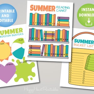 Summer Chart Bundle - Reading Chart, Bucket List, and Boredom Buster ...