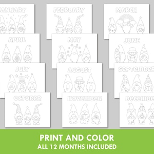 Gnome Printable Months Coloring - Etsy