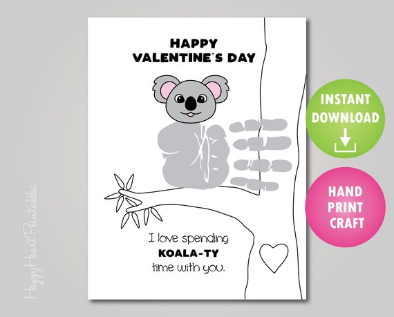 Handprint Koala Valentine's Day Printable Gift | Etsy Australia