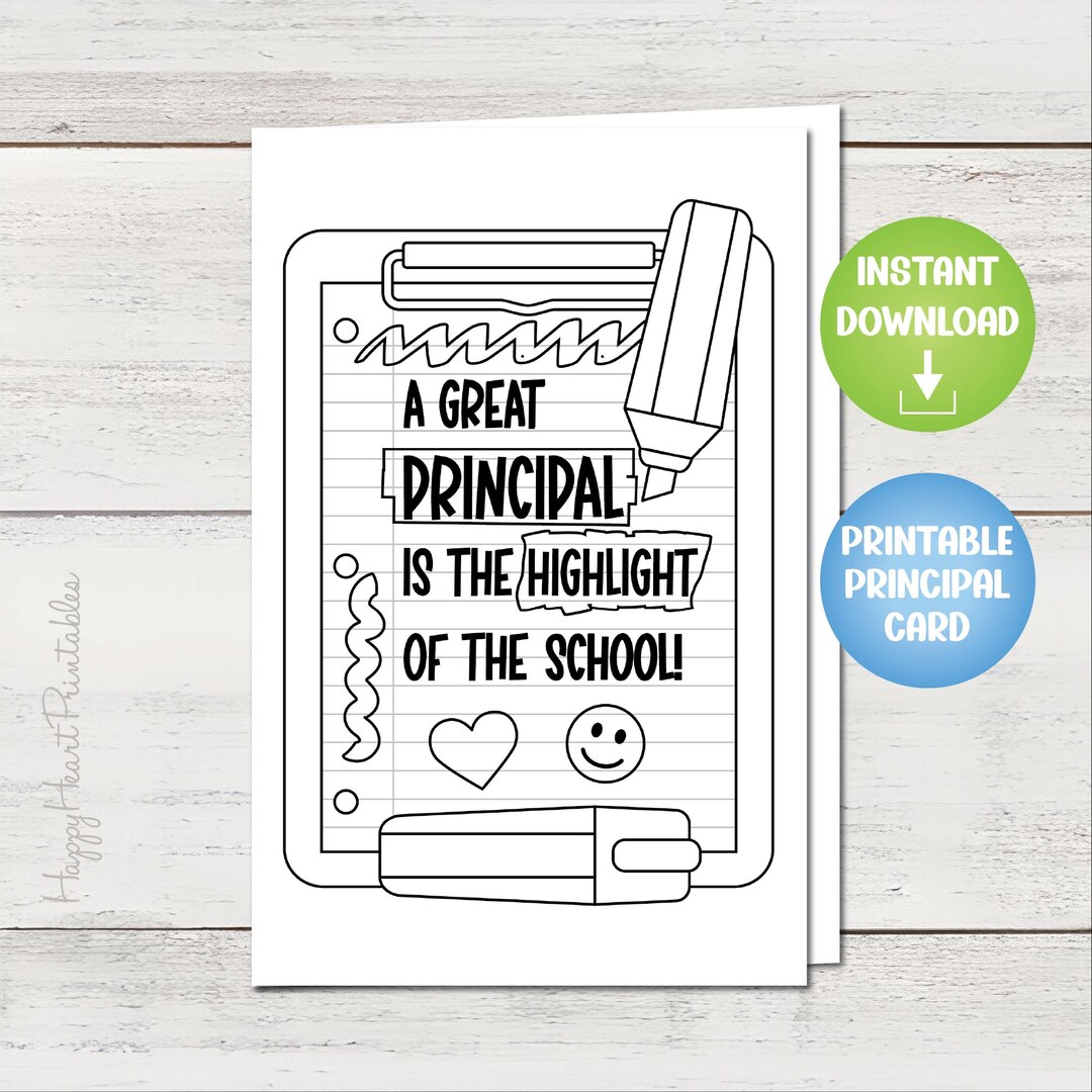 Principal Appreciation Printable Coloring Card - Highlighter - Etsy