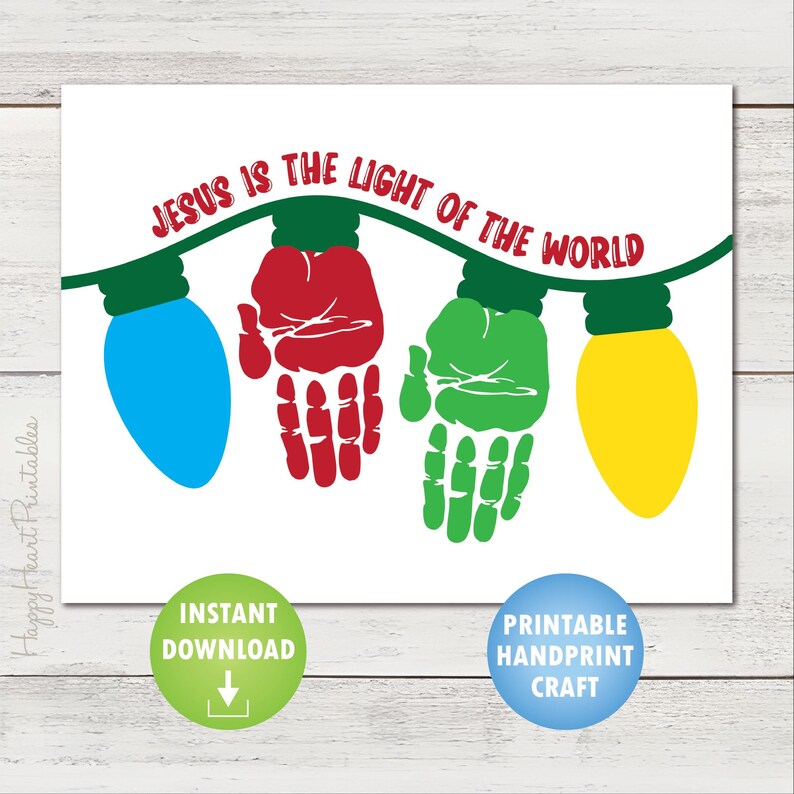 Handprint Christmas Lights Printable Craft Template - Etsy
