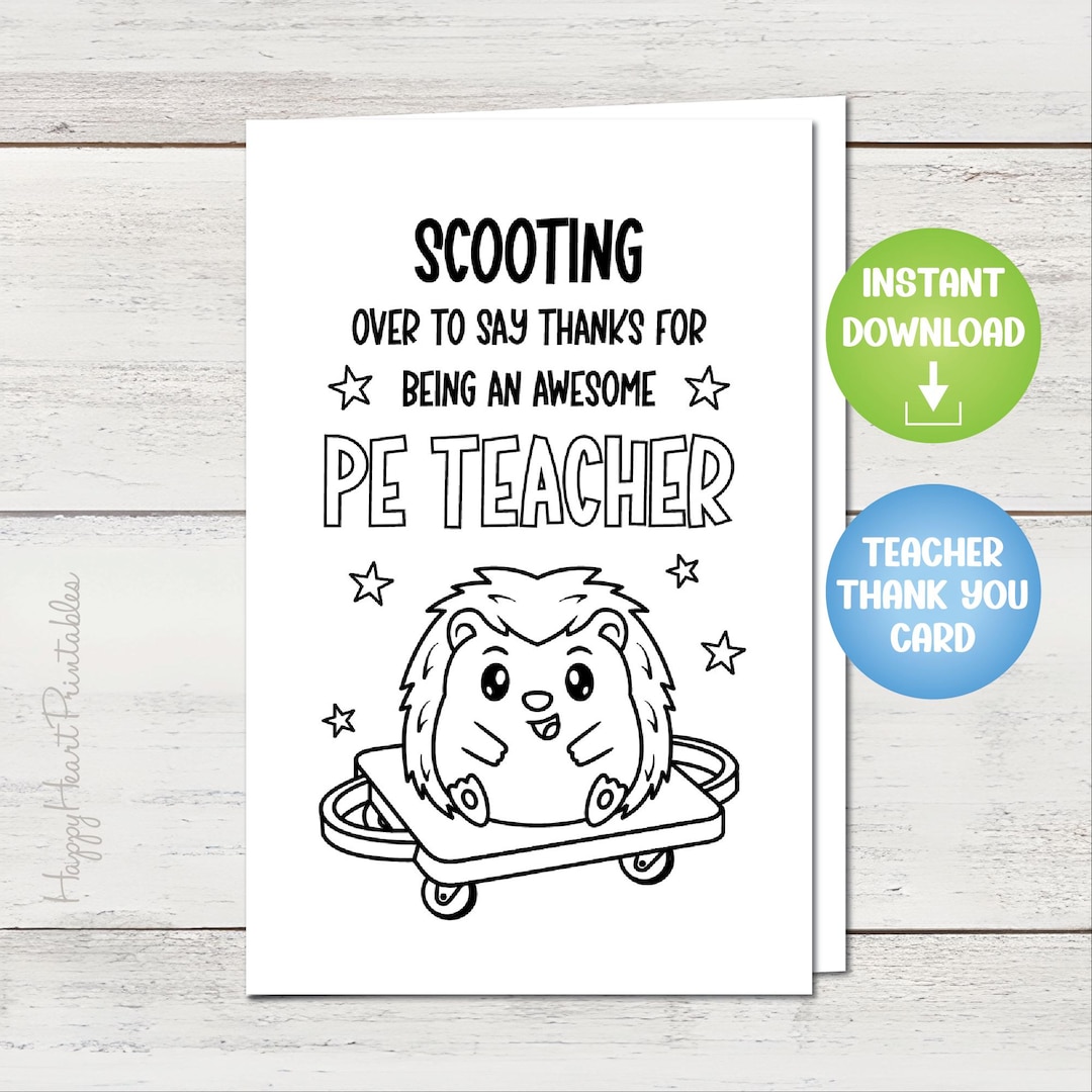 PE Teacher Appreciation Printable Card - Scooter Board - Etsy