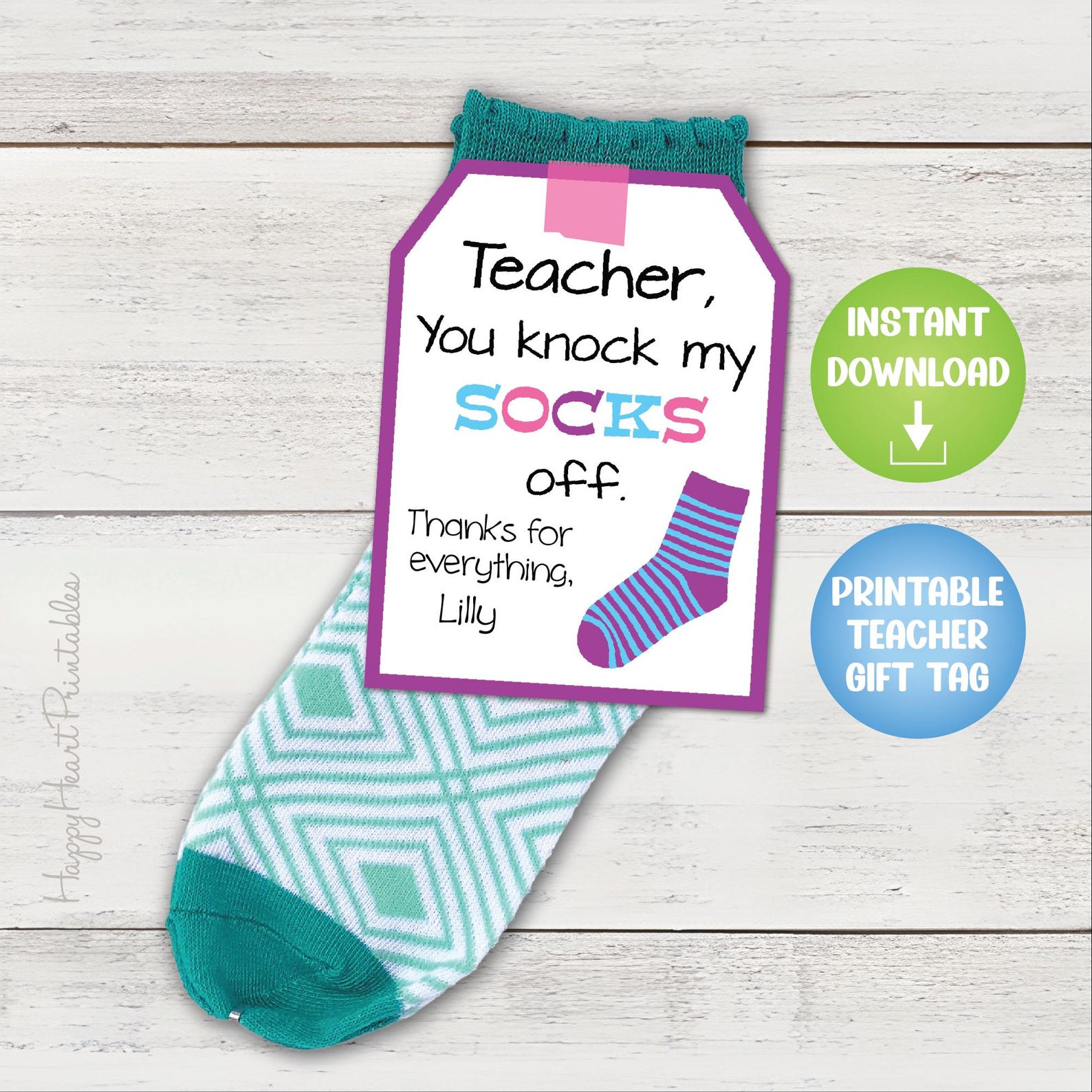 Teacher Appreciation Gift Tag - Printable Gift Tag for Socks - Etsy