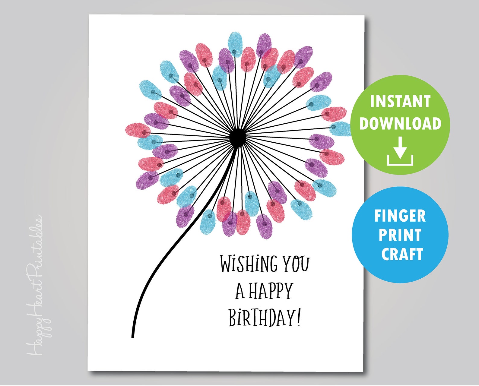 Birthday Fingerprint Art Printable Birthday Craft Wishing - Etsy