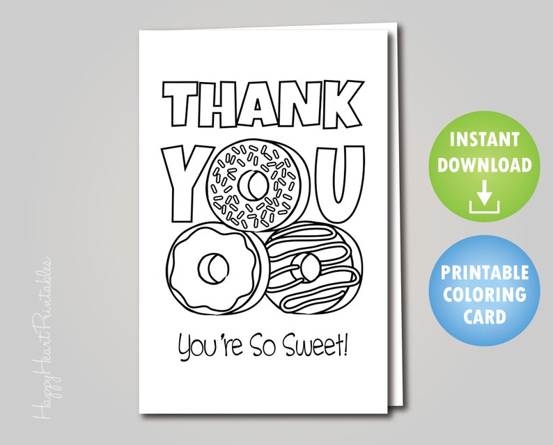 Donut Printable Coloring Thank You Card - Etsy