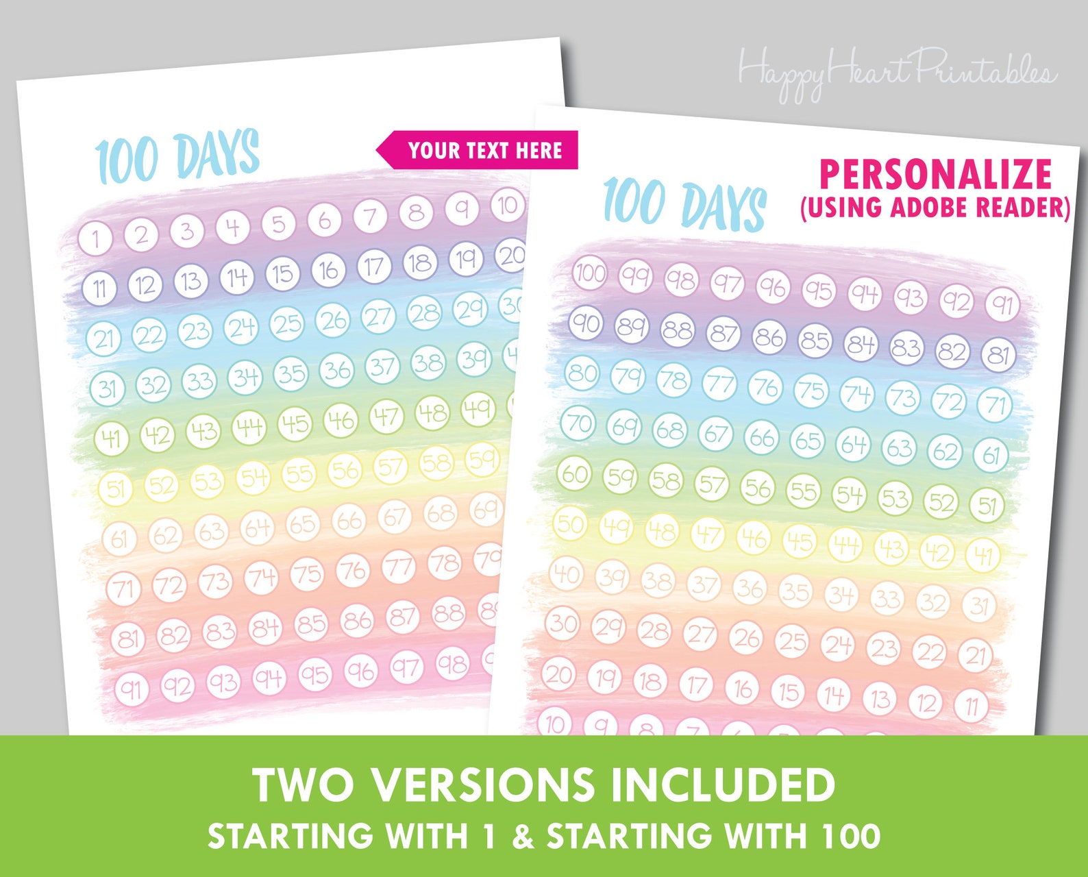 100 Day Countdown Printable 100 Days Chart - Etsy