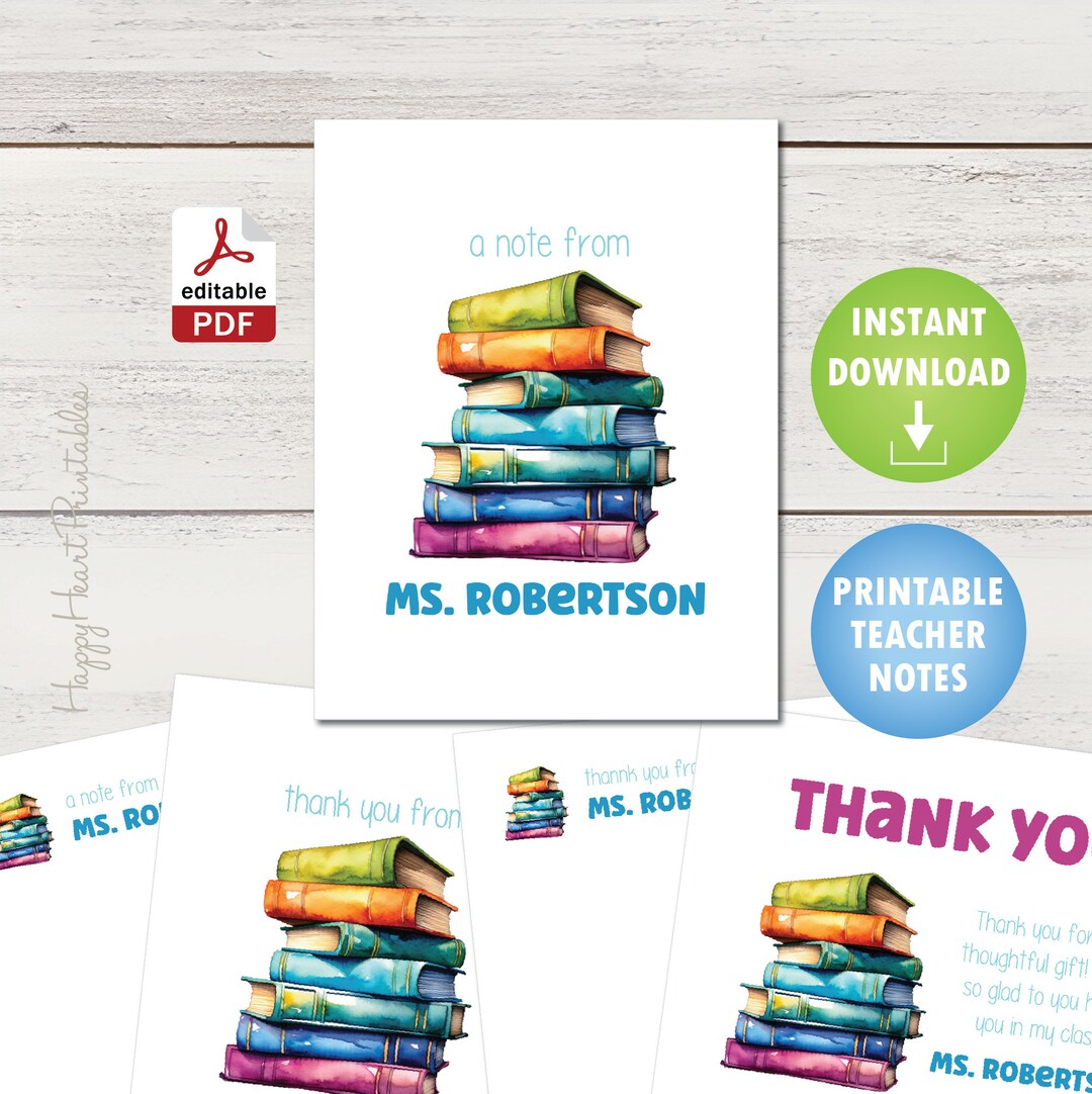 Thank You Note From Teacher - Editable, Printable - Etsy
