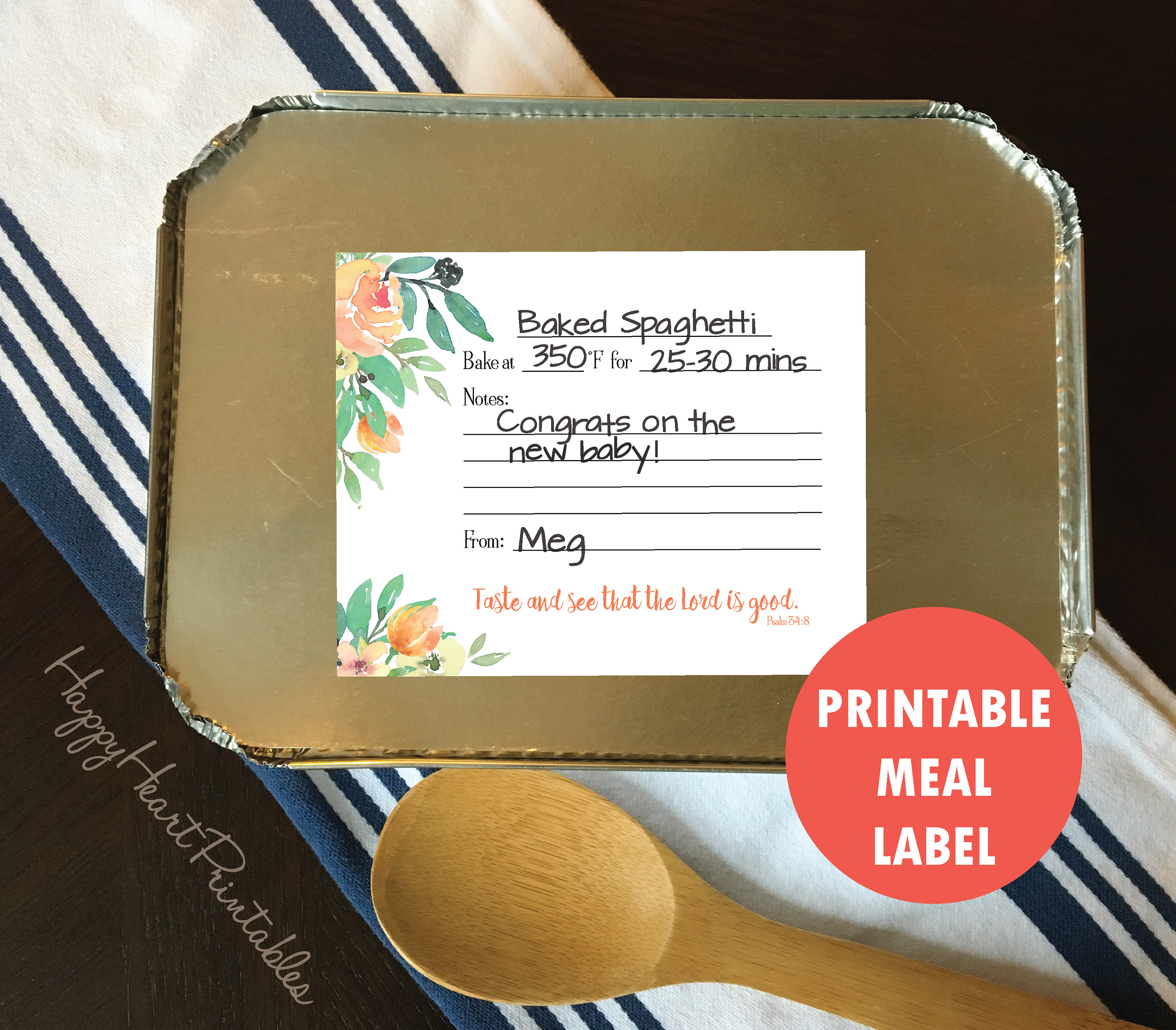 Printable Meal Label - Meal Delivery Note - Meal Train Sticker - Etsy