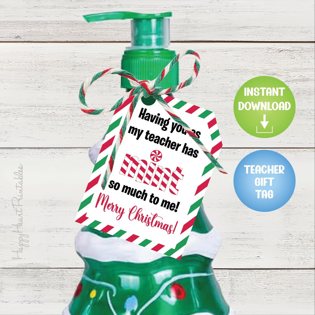 Christmas Teacher Gift Tag - Printable Peppermint Gift Tag - Etsy