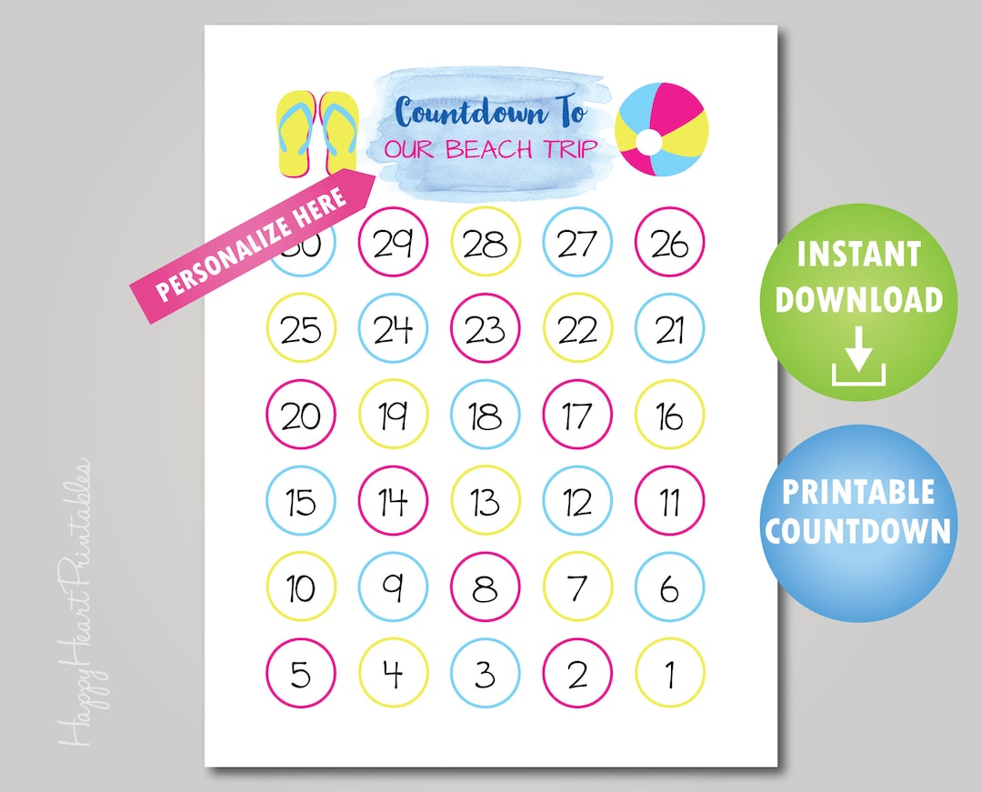 Printable Beach Countdown - Editable Title - Etsy