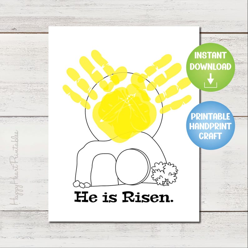 Easter Handprint Art Template - He is Risen Craft - Etsy