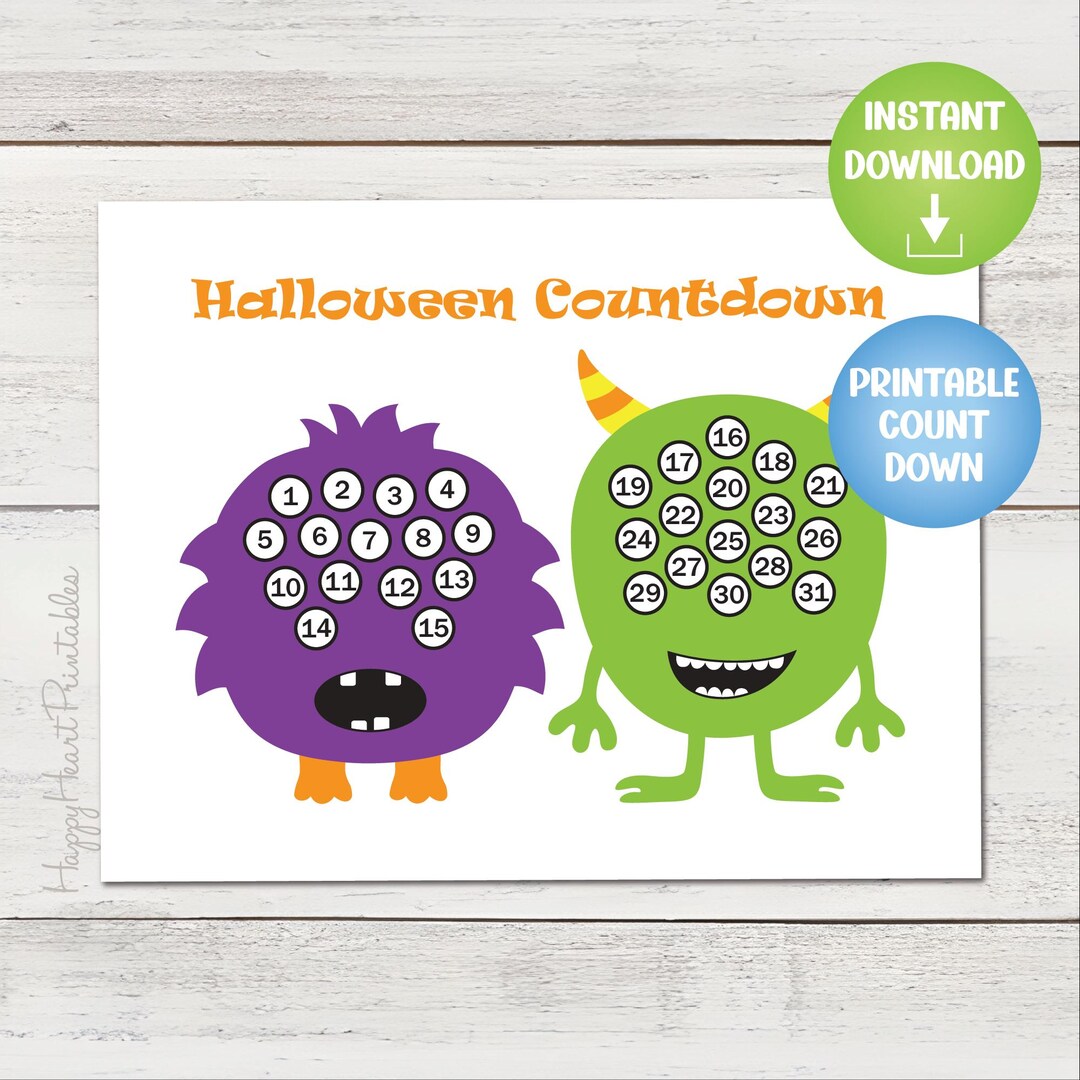 Printable Halloween Countdown With Monsters - Etsy