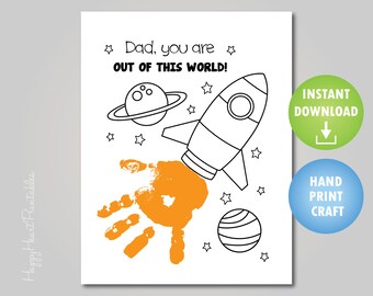 Fathers Day Handprint Craft, You Rock Daddy Rocket Space Personalize ...