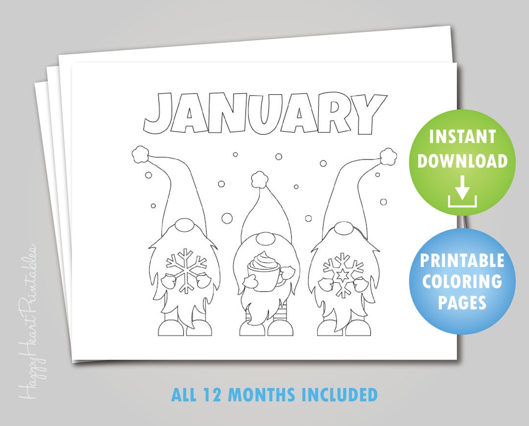 Gnome Printable Months Coloring - Etsy