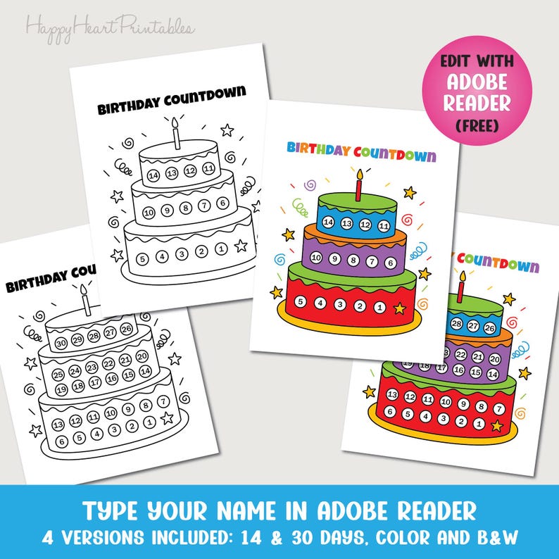 Printable Birthday Countdown - Personalize Editable PDF - Etsy