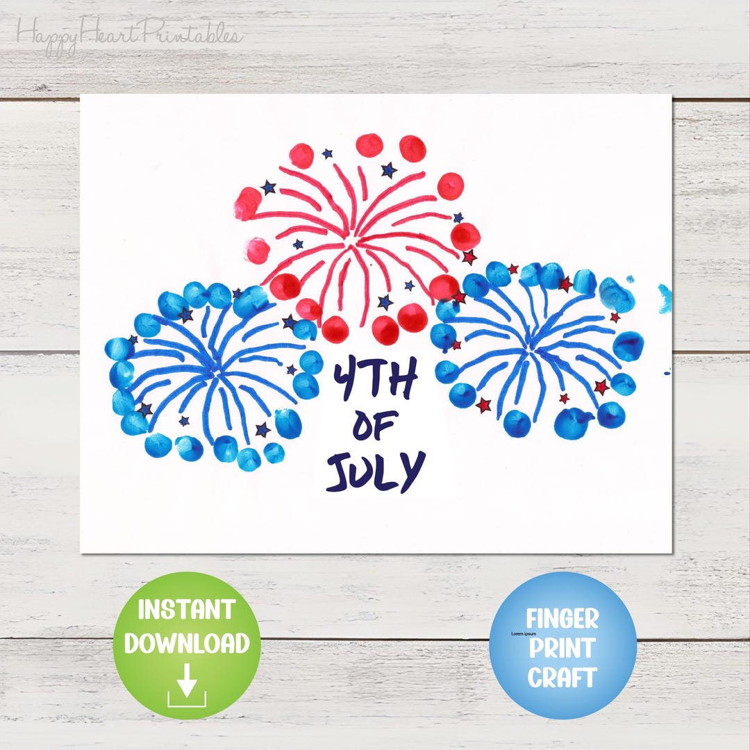 4th of July Fingerprint Art - Printable Firework Craft - Etsy