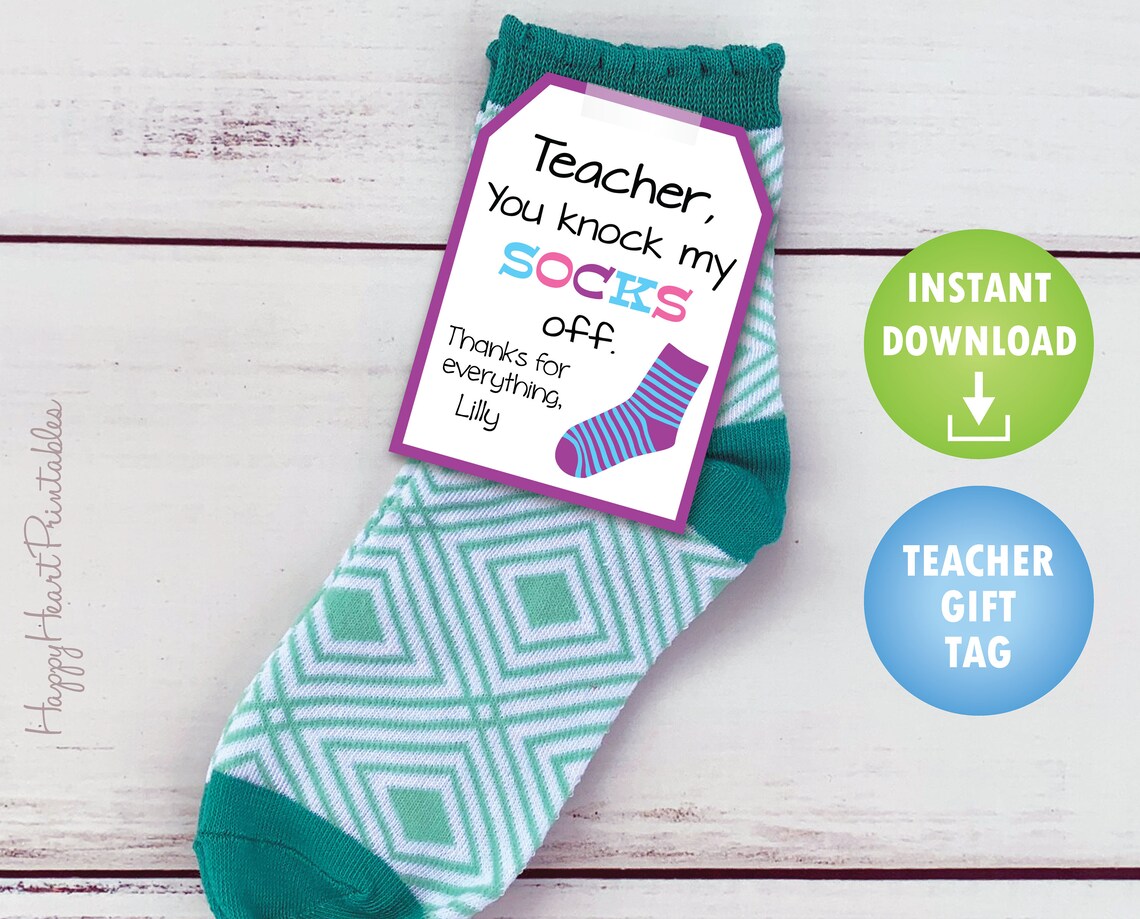 Teacher Appreciation Gift Tag Printable Gift Tag for Socks | Etsy