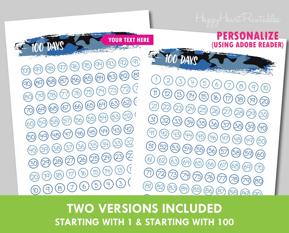 100 Day Countdown Printable 100 Days Chart - Etsy