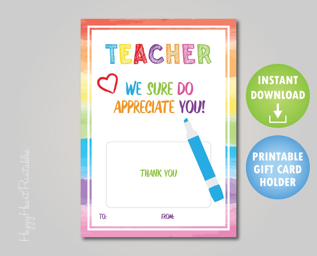 Teacher Appreciation Gift Card Holder - PRINTABLE - Etsy