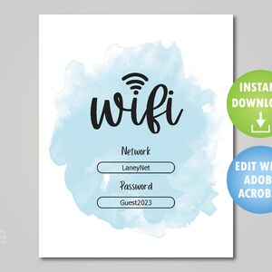 Printable Watercolor Wifi Sign - Editable PDF - Etsy