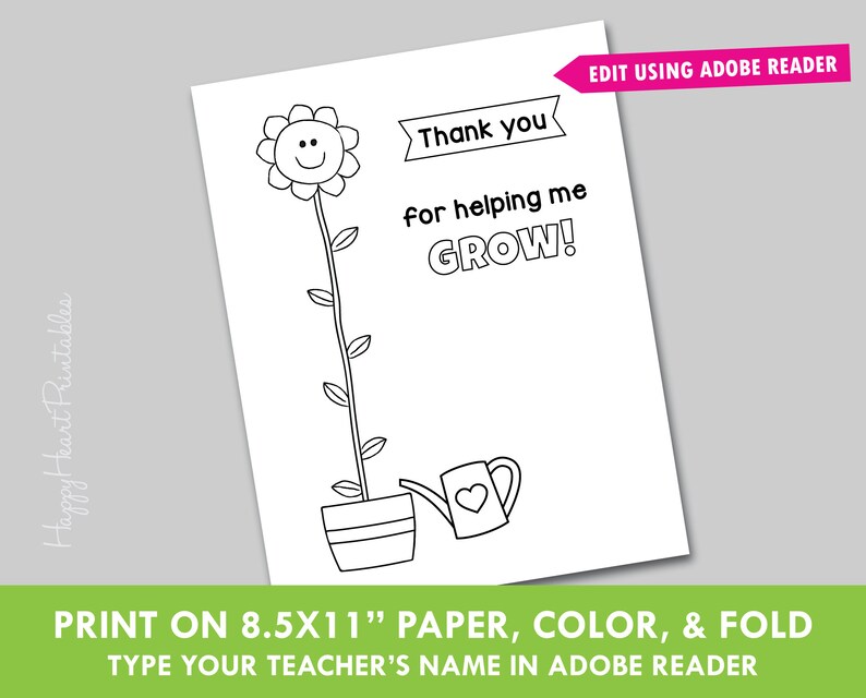 Teacher Appreciation Card Thank You for Helping Me Grow - Etsy