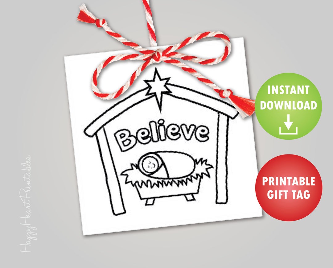 Printable Coloring Christmas Gift Tags - Believe - Etsy