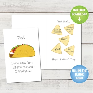 Father's Day Printable Taco Card - Fill in the Blank Card - Etsy