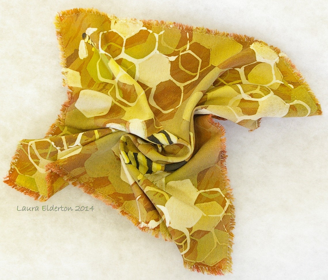 Silk Pocket Square - Honeycomb No.3 for the Bees- Brown Taupe Olives ...