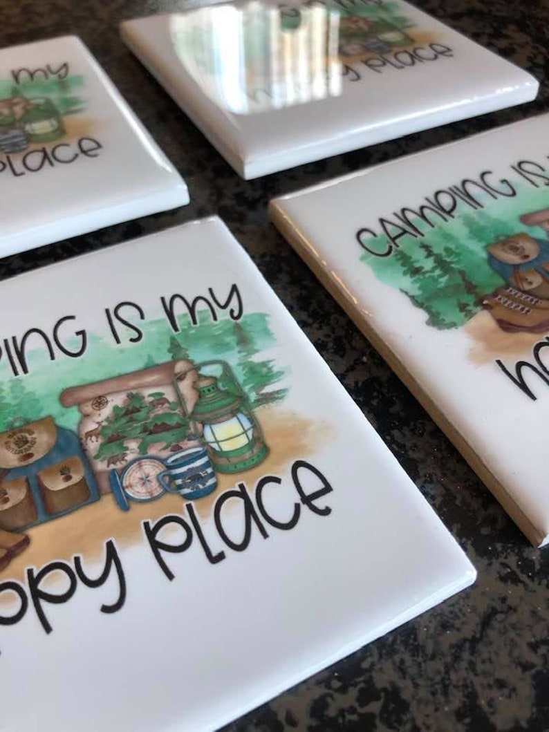 Camping Coasters Coaster Sets Tiles Coasters Personalized | Etsy