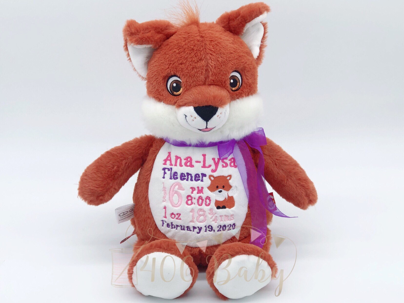 Personalized Fox • Birth Announcement Stuffed Animal • Birth Stat ...