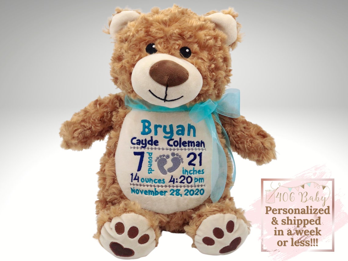 Personalized Bear Birth Announcement Stuffed Animal Birth | Etsy
