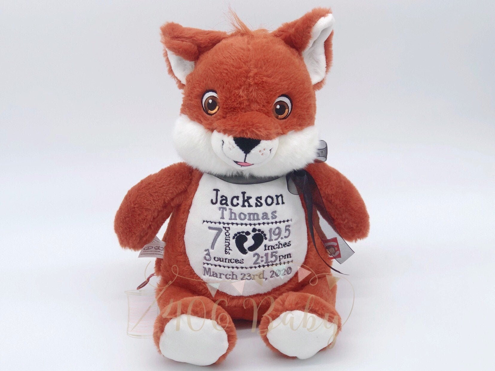 Personalized Fox • Birth Announcement Stuffed Animal • Birth Stat ...
