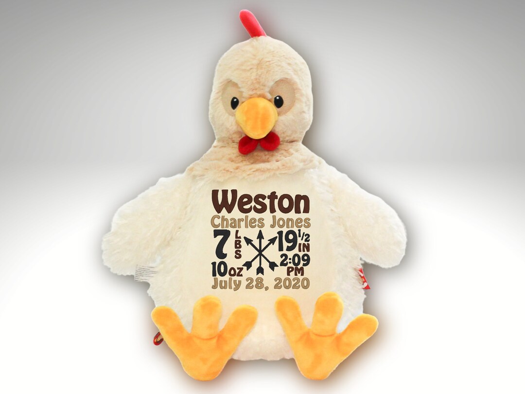 Personalized Chicken Plushie • Birth Announcement Stuffed Animal ...