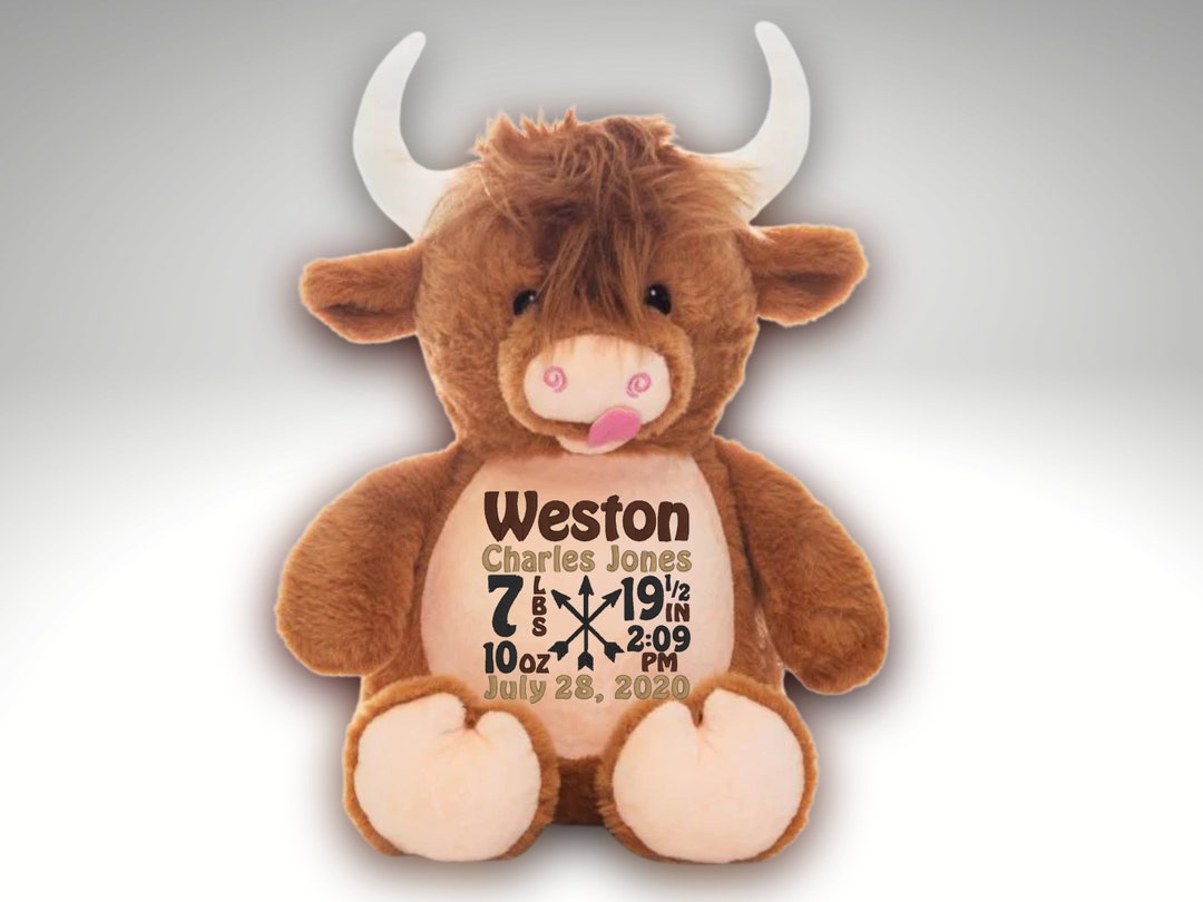 Personalized Cow • Birth Announcement Stuffed Animal • Birth Stat ...