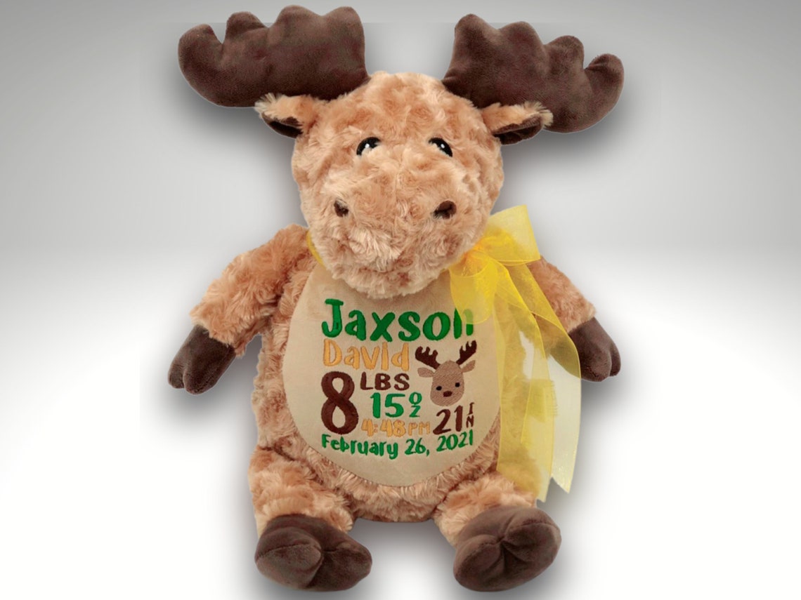 Personalized Moose Plushie Birth Announcement Stuffed Animal | Etsy