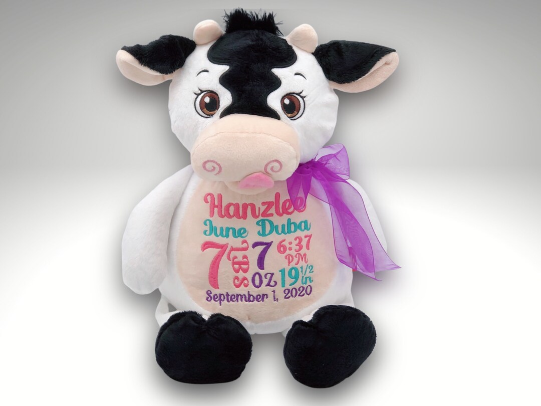 Personalized Cow • Birth Announcement Stuffed Animal • Birth Stat ...